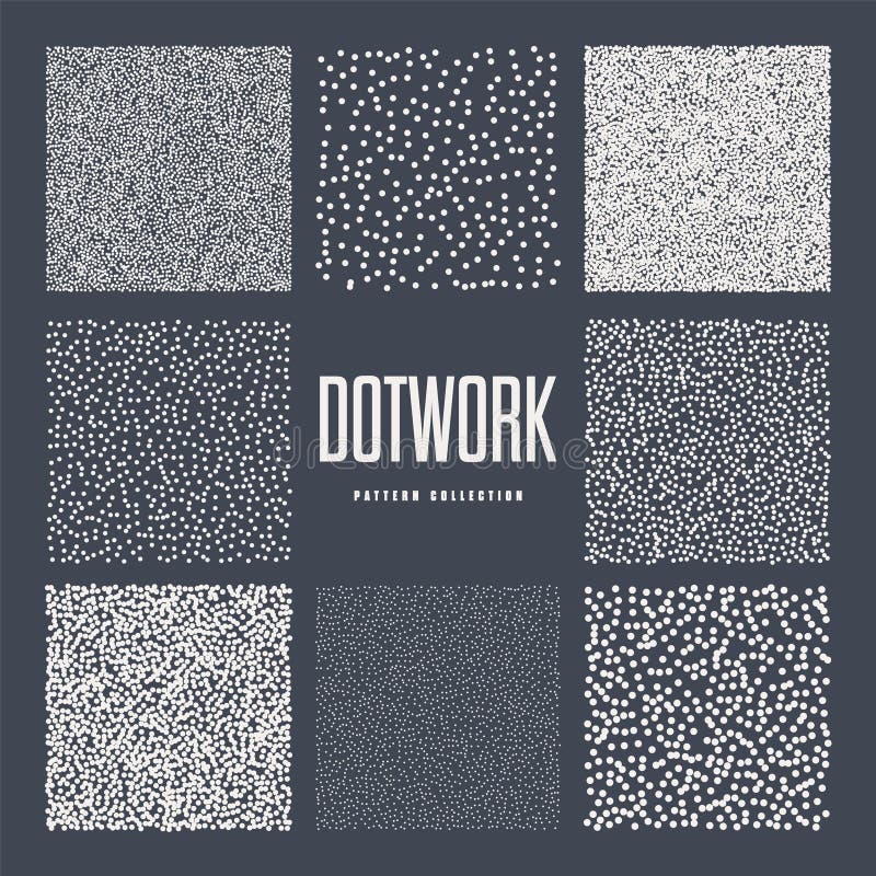 Square Shaped Dotted Objects, Stipple Elements. Stippling, Dotwork Drawing, Shading Using Dots ...