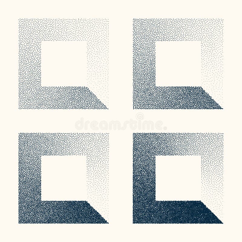Square Shaped Dotted Objects, Vintage Stipple Elements. Stippling ...