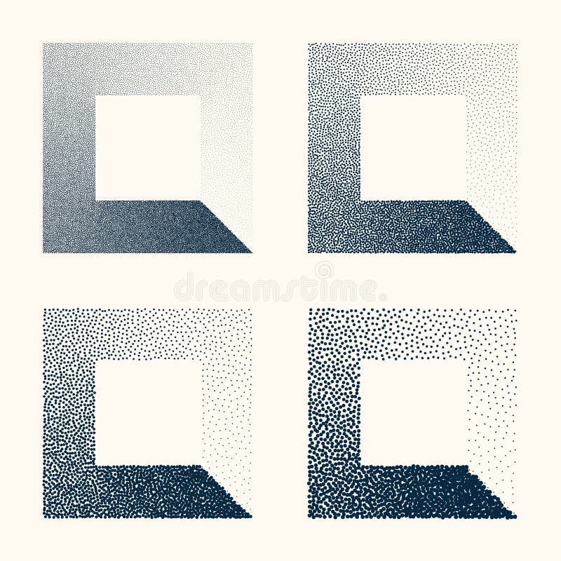 Square Shaped Dotted Objects, Vintage Stipple Elements. Stippling ...