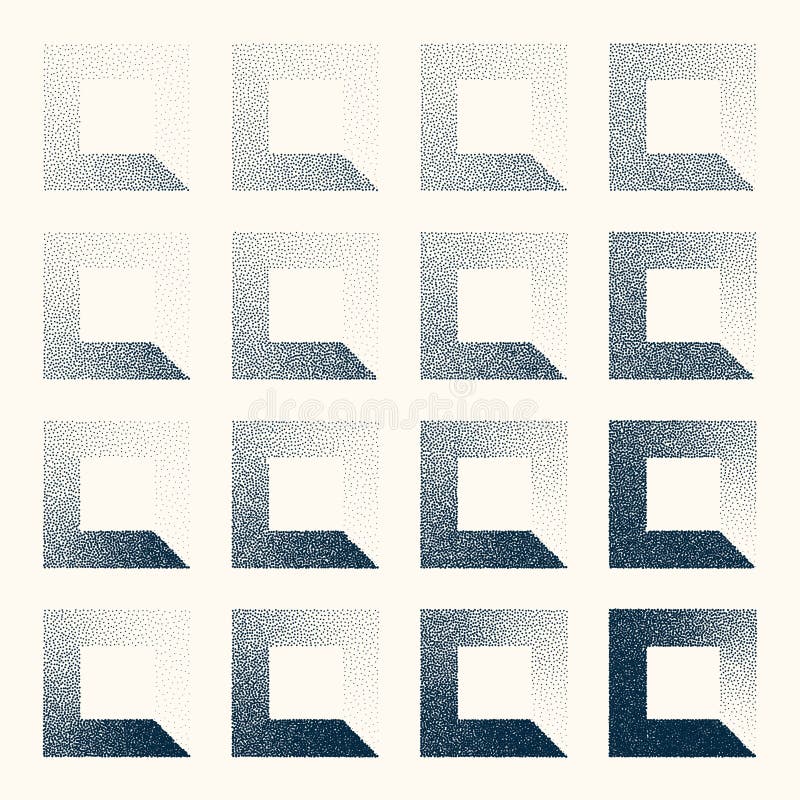 Square Shaped Dotted Objects, Vintage Stipple Elements. Stippling ...