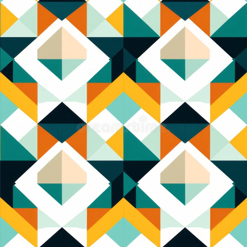 Geometric Triangles Seamless Pattern in Emerald and Amber Stock ...