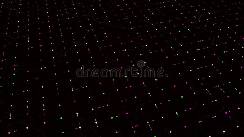 Square Shaped Grid with Running Tiny Particles on a Dark Background ...