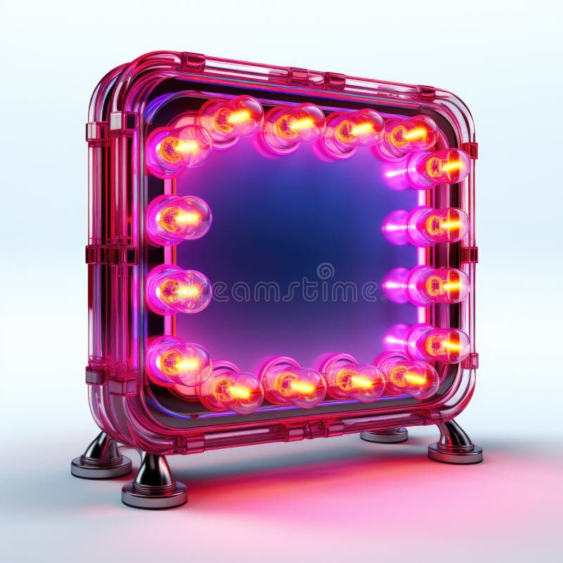 A Square Shaped Neon Sign on a Stand Stock Illustration - Illustration ...