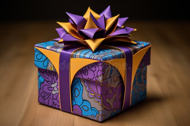Square Shaped Present Box on Wooden Surface. Generative AI Stock Image ...