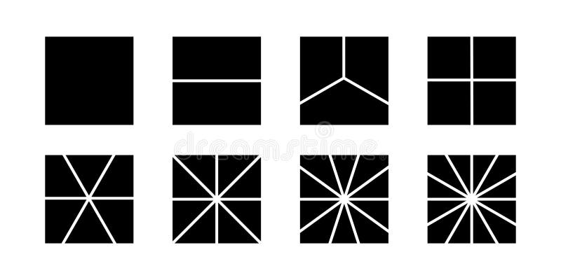 Square Shapes Divided into Sectors from 2 To 12 Isolated on White ...