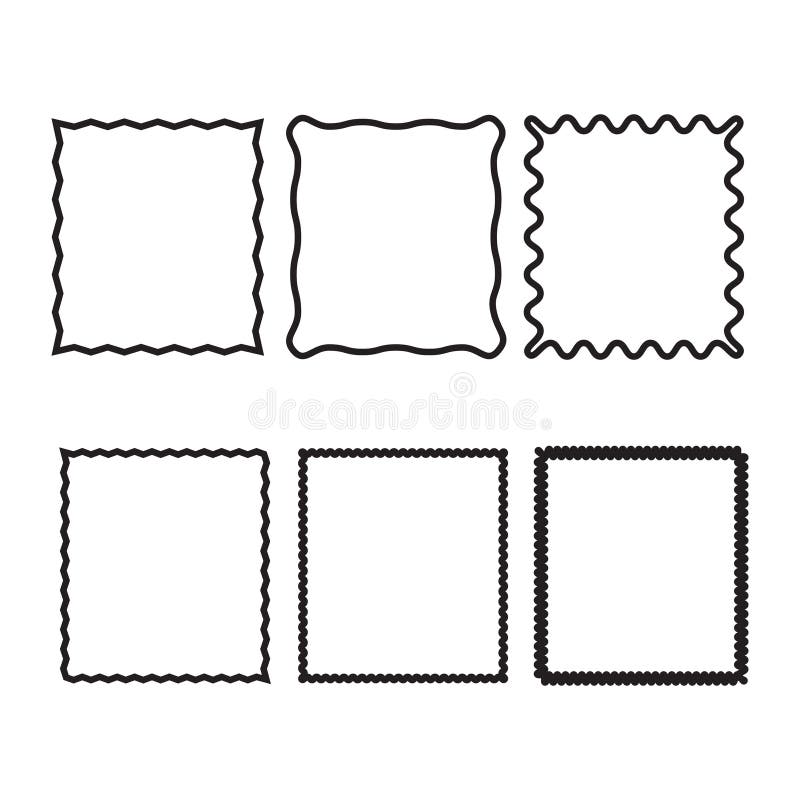 Square Shapes with Wavy and Zigzag Borders. Stock Vector - Illustration ...