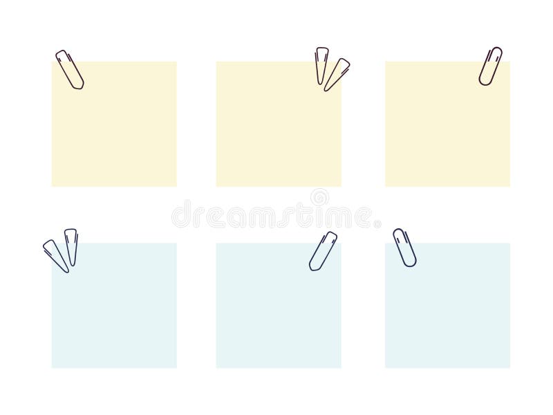 Square Sheets for Notes with Paper Clips. Empty Pieces of Paper for ...
