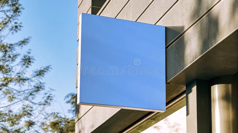 Square Business Sign Mockup on Building Exterior for Company Branding ...