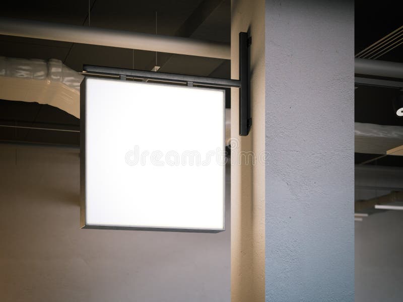 Square Signboard on the White Column. 3d Rendering Stock Image - Image ...