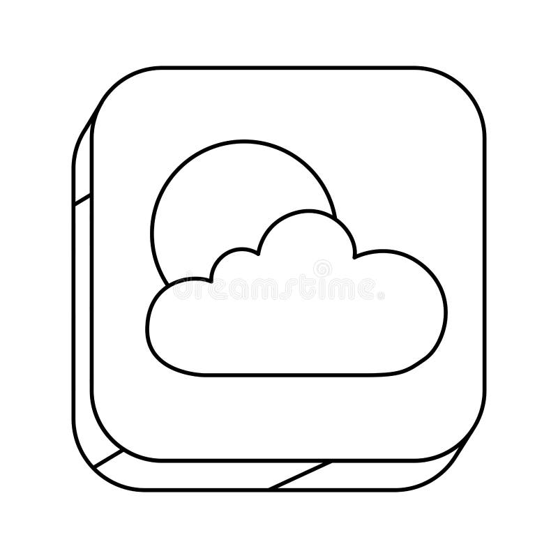 Square Silhouette Button with Contour of Cloud with Sun Stock ...