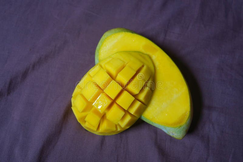 Square Sliced Mango Flesh on the Table Stock Image - Image of yellow ...