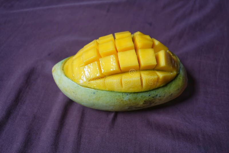 Square Sliced Mango Flesh on the Table Stock Image - Image of produce ...