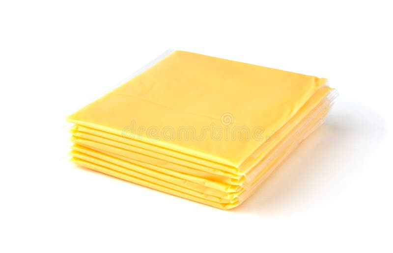 Square Cheddar Cheese Slices On White Background Stock Photo - Image of ...