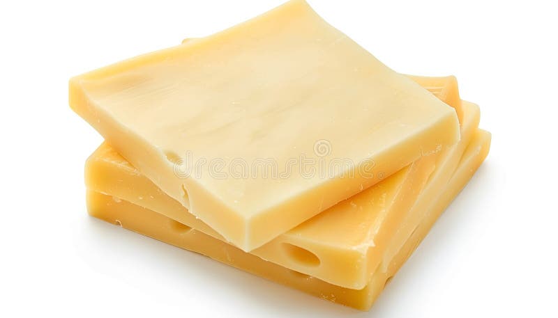 Square Slices of Processed Cheese Isolated on White Background with ...