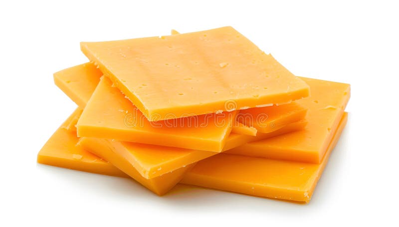 Square Slices of Processed Cheese Isolated on White Background with ...