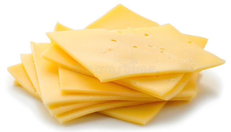 Square Slices of Processed Cheese Isolated on White Background with ...