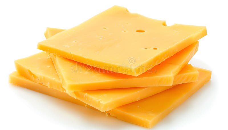 Square Slices of Processed Cheese Isolated on White Background with ...