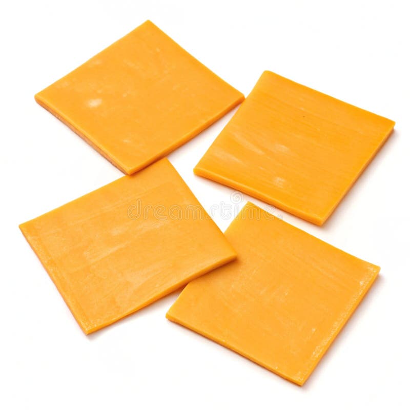 Square Slices of Processed Cheese Isolated on White Background Stock ...