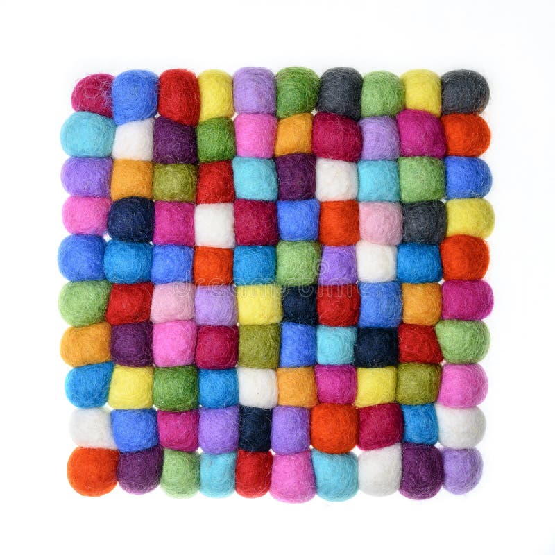 Square of Small Colored Wool Balls on a White Background Stock Image ...