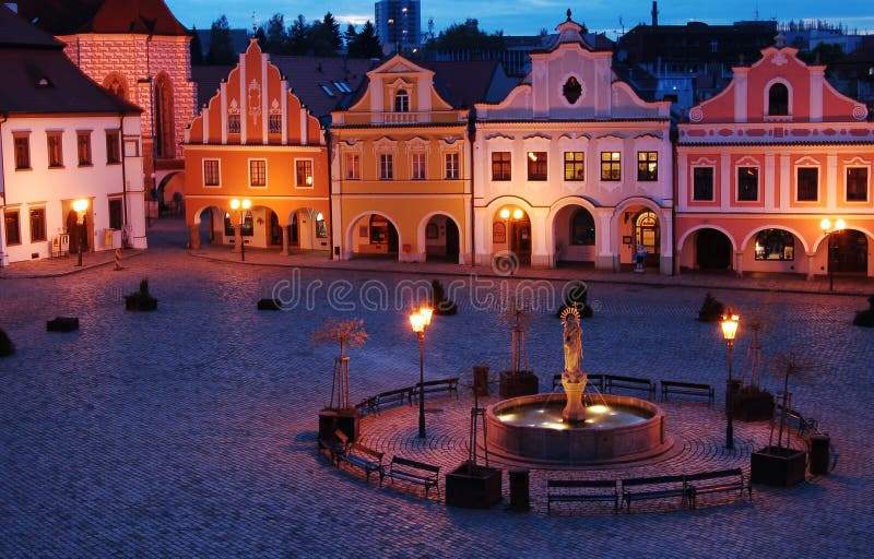 Square of small town stock image. Image of rock, statue - 12595305