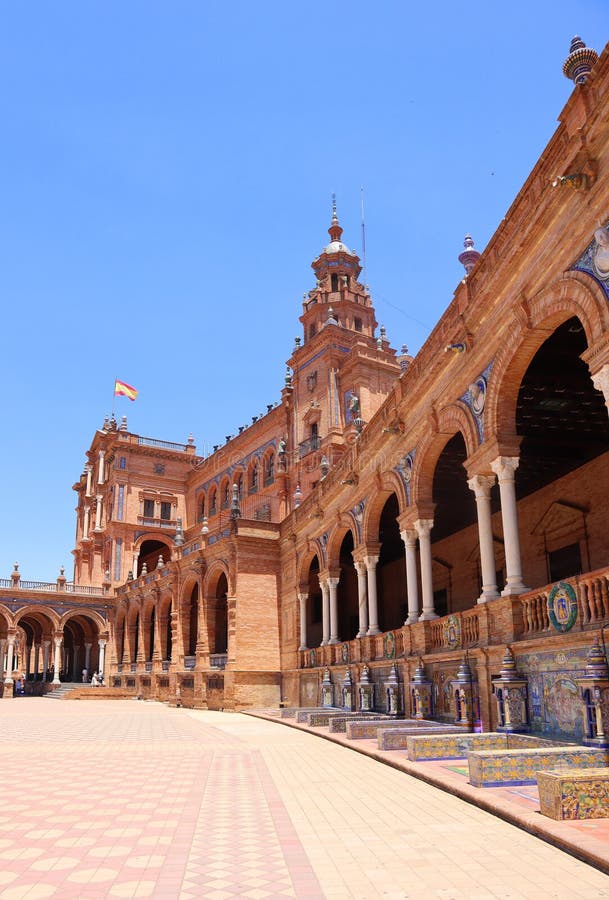 Square of Spain in Seville, Spain Stock Image - Image of basilica ...