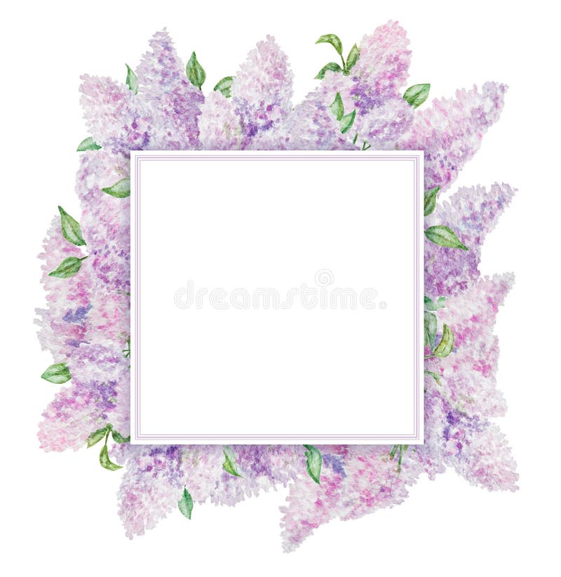 Square Spring Frame with Watercolor Flowers Lilac Stock Illustration ...