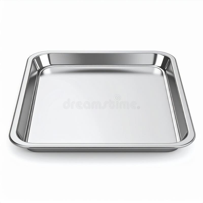 Square Stainless Steel Baking Sheet on White Background Stock ...