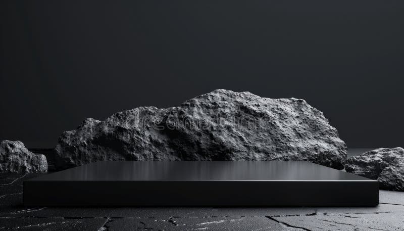 Square Stand Cosmetic Placed on Rock Background Against Black Backdrop ...