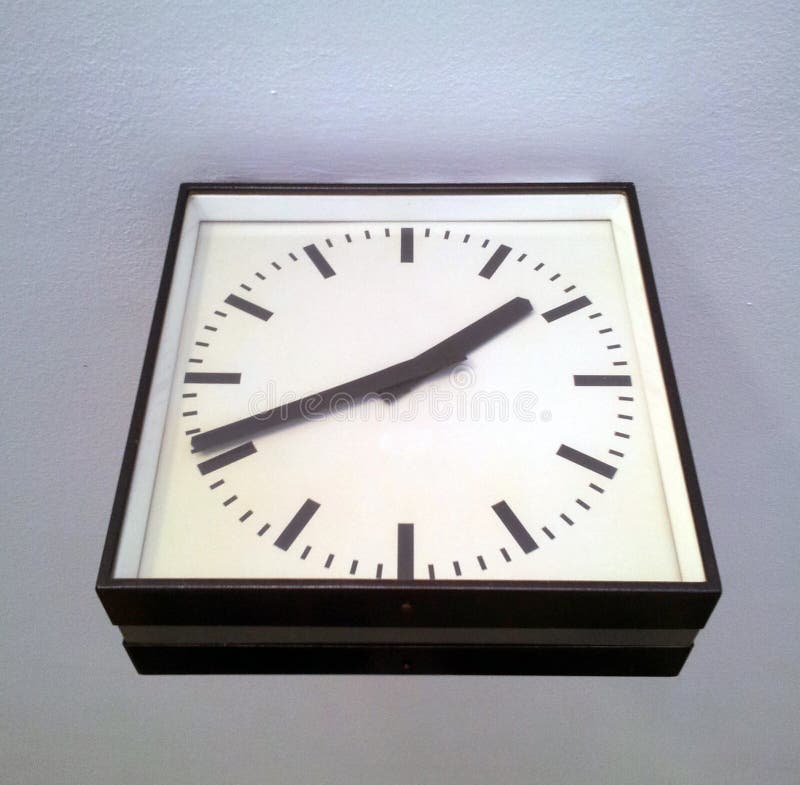 Square Station Clock Hanging on Wall Stock Image - Image of waiting ...