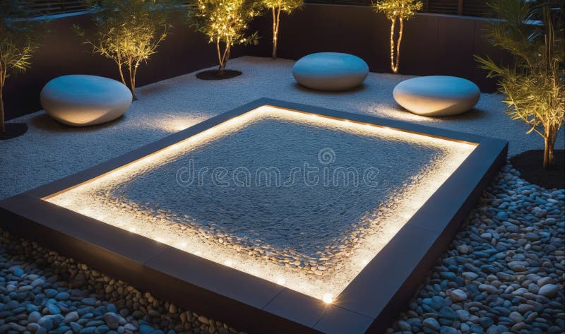 A Square, Stone Platform with a Glowing Perimeter of Lights is in a Zen ...