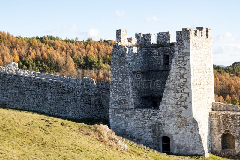The Square Stone Tower of a Medieval Castle Stock Photo - Image of hill ...