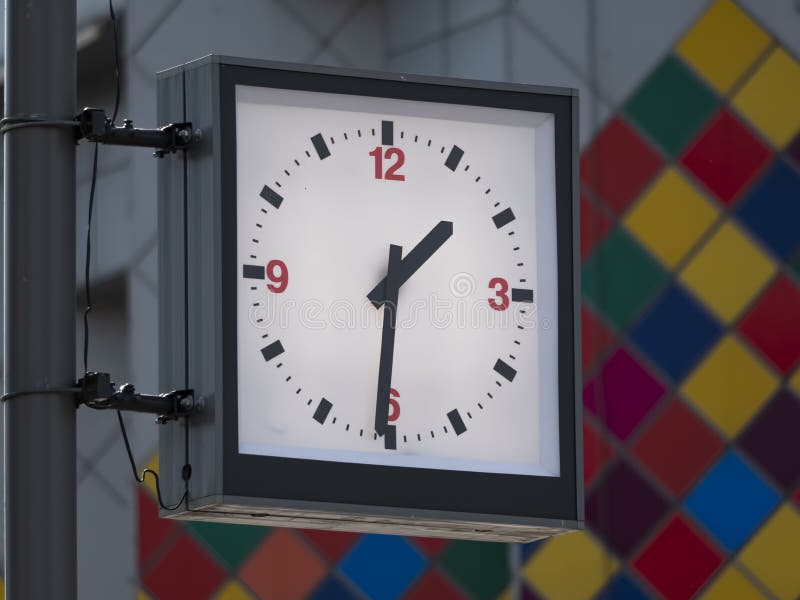 A Square Street Clock Shows One Hour Thirty Minutes Stock Image - Image ...