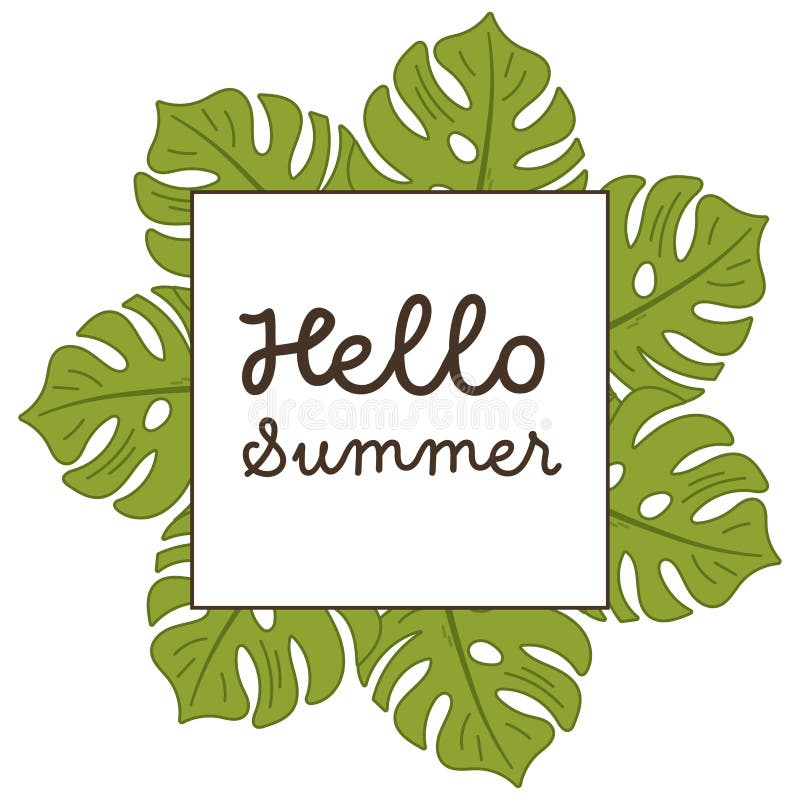 Square Summer Frame with Tropical Leaves and Hello Text Stock ...