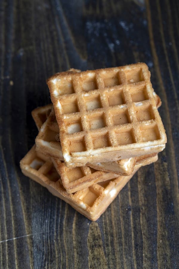 Square Sweet Soft Waffles on the Table Stock Image - Image of pastry ...