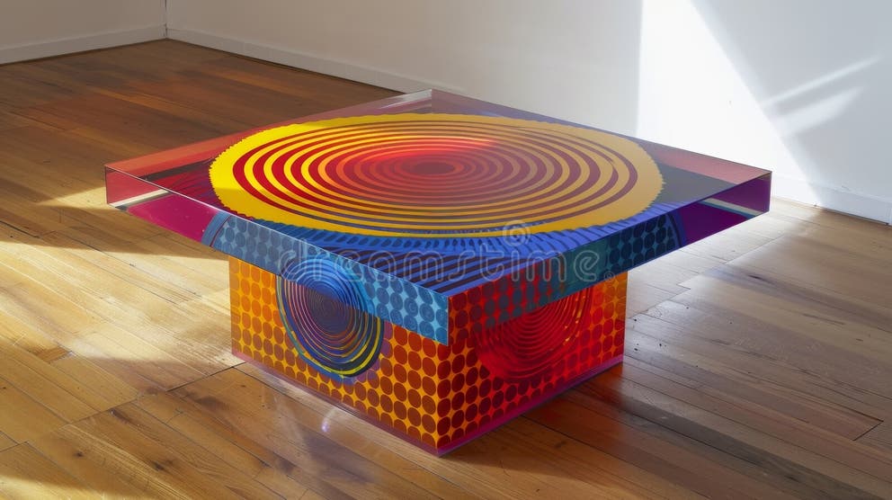 A Square Table with a Hypnotizing Geometric Pattern of Concentric ...
