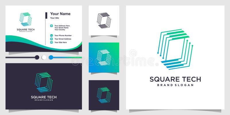 Square Tech Logo Template and Business Card Premium Vector Stock Vector ...