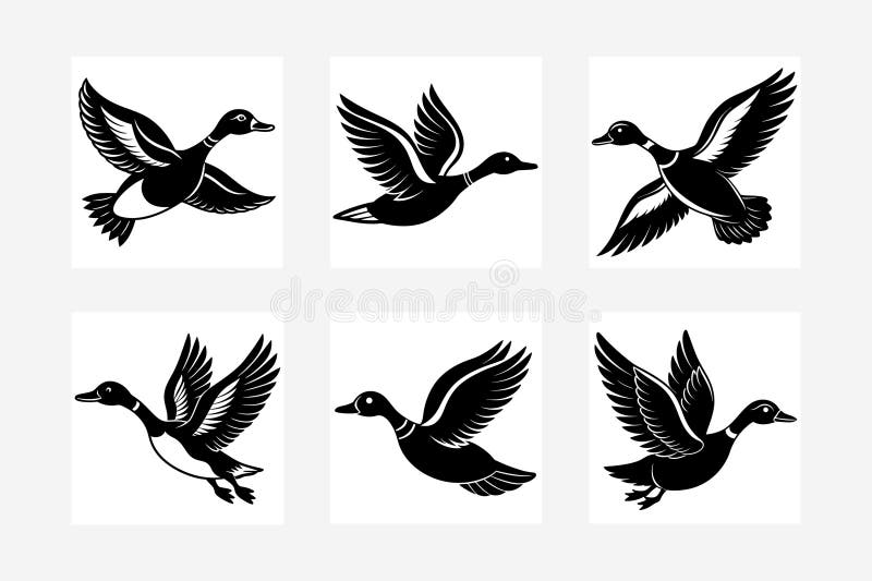 Dynamic Flying Duck Silhouette Illustrator Art Stock Vector ...