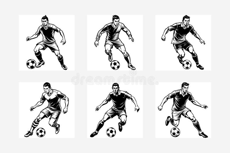 Dynamic Man Playing Football Silhouette Illustrator Art Stock Vector ...