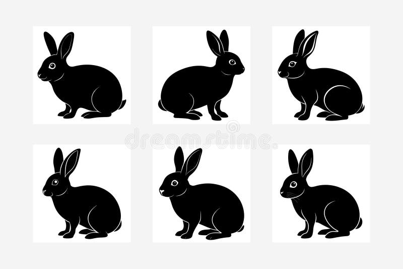 Silhouettes of Easter Bunnies Isolated on a White Background Stock ...