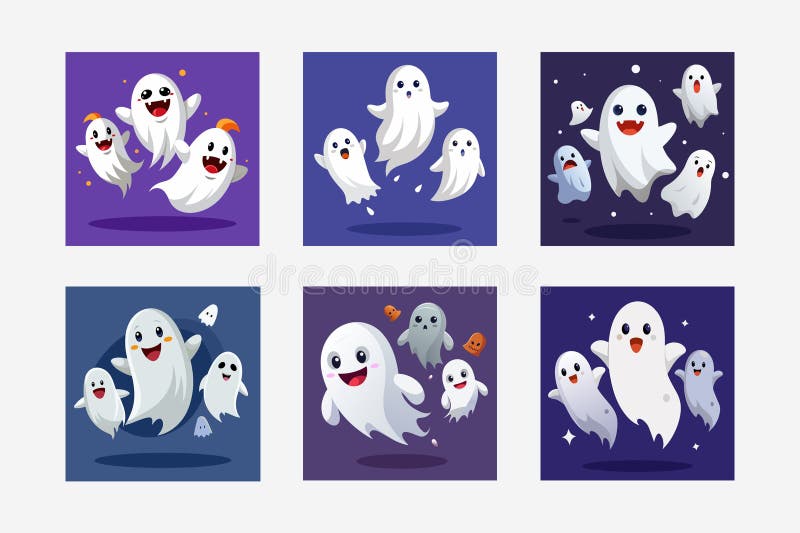Floating White Ghosts Vector - Playful and Scary Faces for Halloween ...