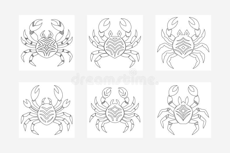 Crab with Intricate Tribal Patterns Detailed Line Art Illustration on ...