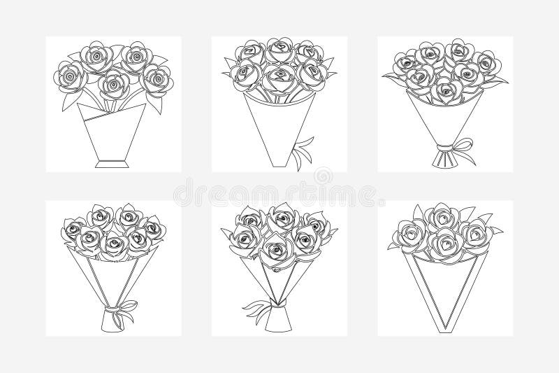 Elegant Roses Line Art Vector Set – Floral Illustration Design ...