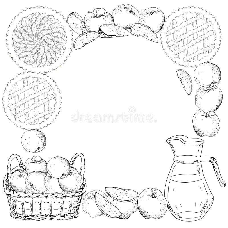 Square Template with Apples, Apple Slices. Hand Drawn Illustration ...