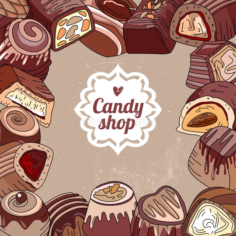 Square Template with Different Chocolate Candies. Stock Illustration ...