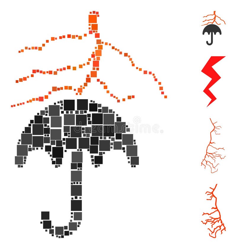 Square Thunderstorm Lightning Umbrella Icon Vector Collage Stock Vector ...