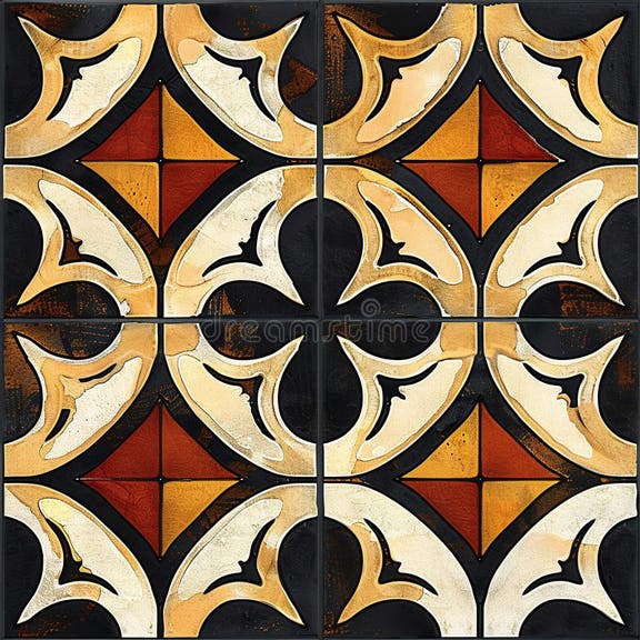 A Square Tile Featuring a Symmetrical Design with a Large Diamond Shape ...