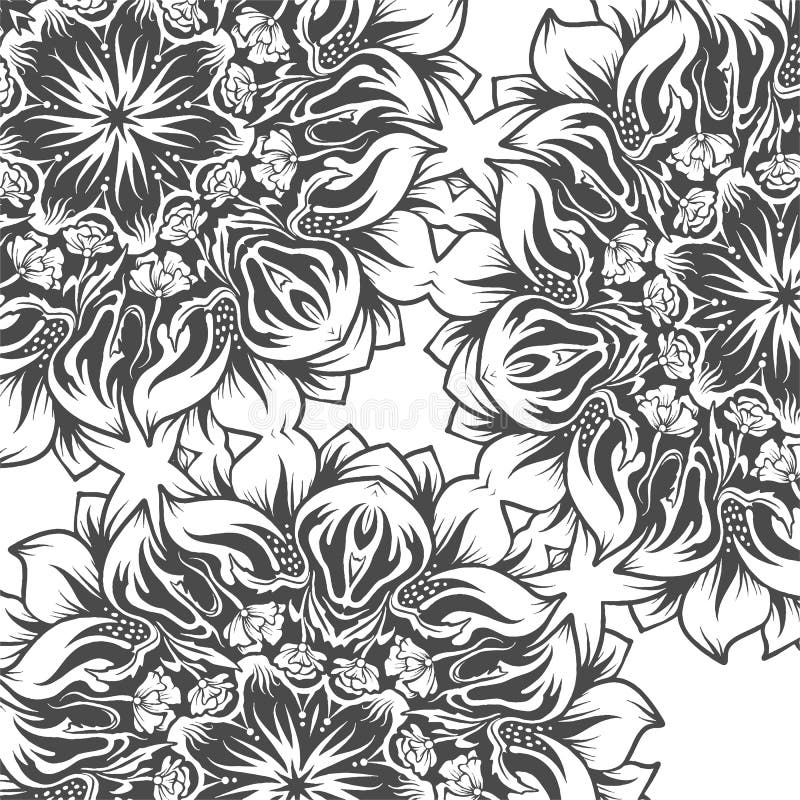 A Square Tile with Flowers, Monochromatic Drawing Stock Vector ...