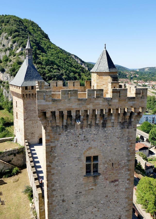 Square Tower and the Keep of Foix Castle Stock Image - Image of ...