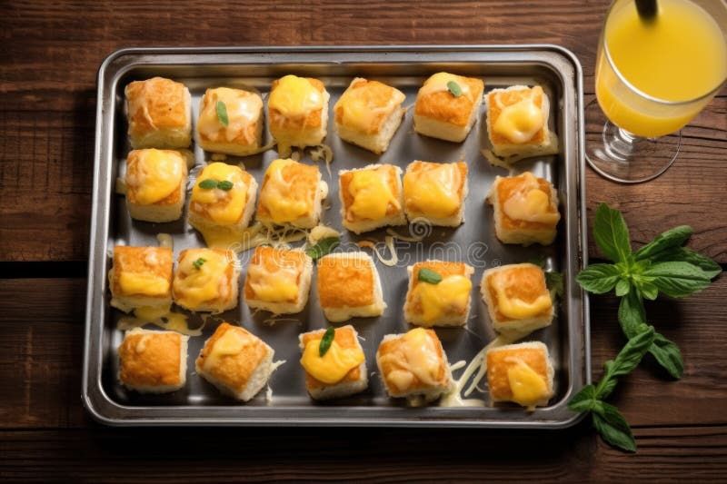 Square Tray of Mini Sliders with Melted Cheese, Shot from Above Stock ...