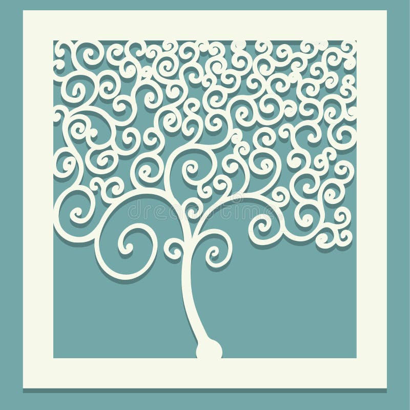 Square Tree with Curls. Decorative Panel for Cutting Paper Cards ...